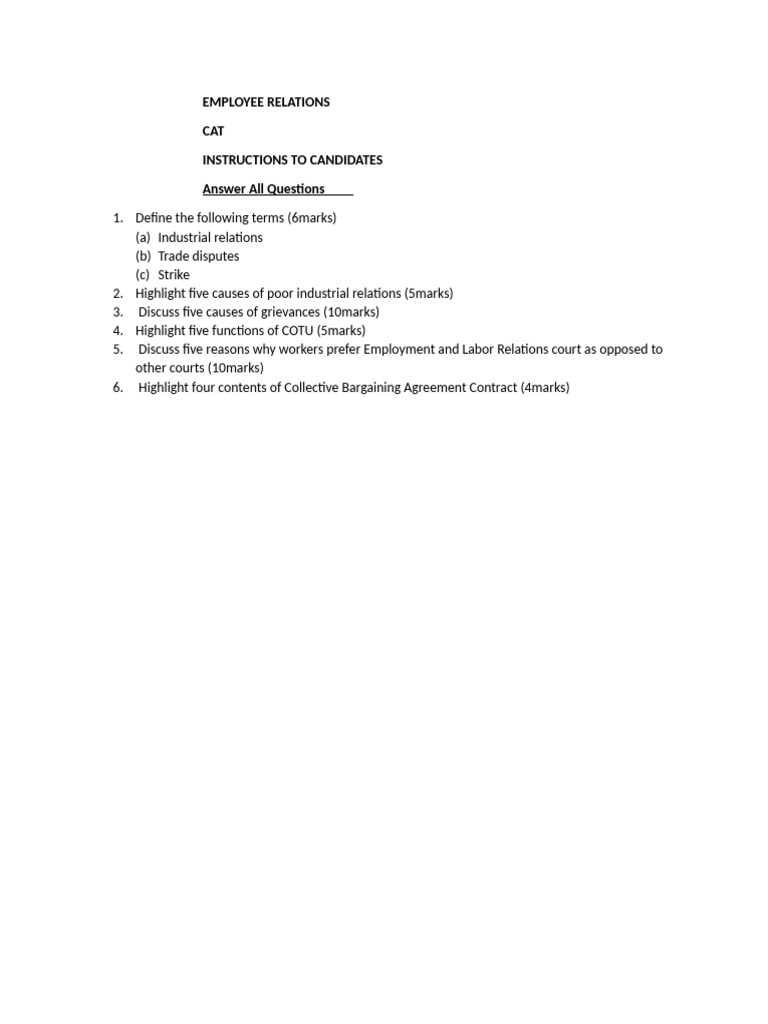 Employee Relations Cat | PDF