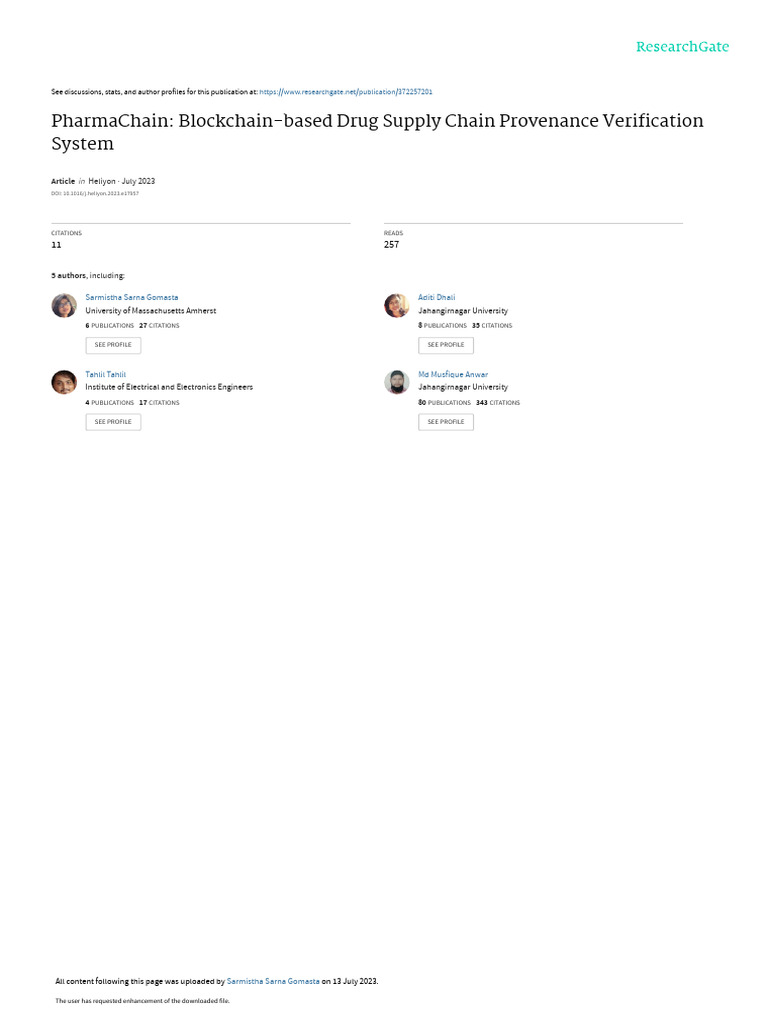 PharmaChain: Blockchain-Based Drug Supply Chain Provenance Verification System | PDF