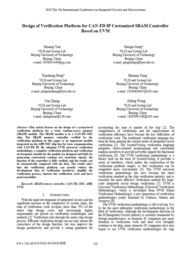Design of Verification Platform For CAN-FD IP Customized SRAM Controller Based On UVM | PDF