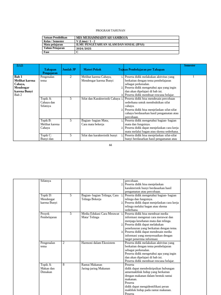 Program Tahunan - Program Semester | PDF