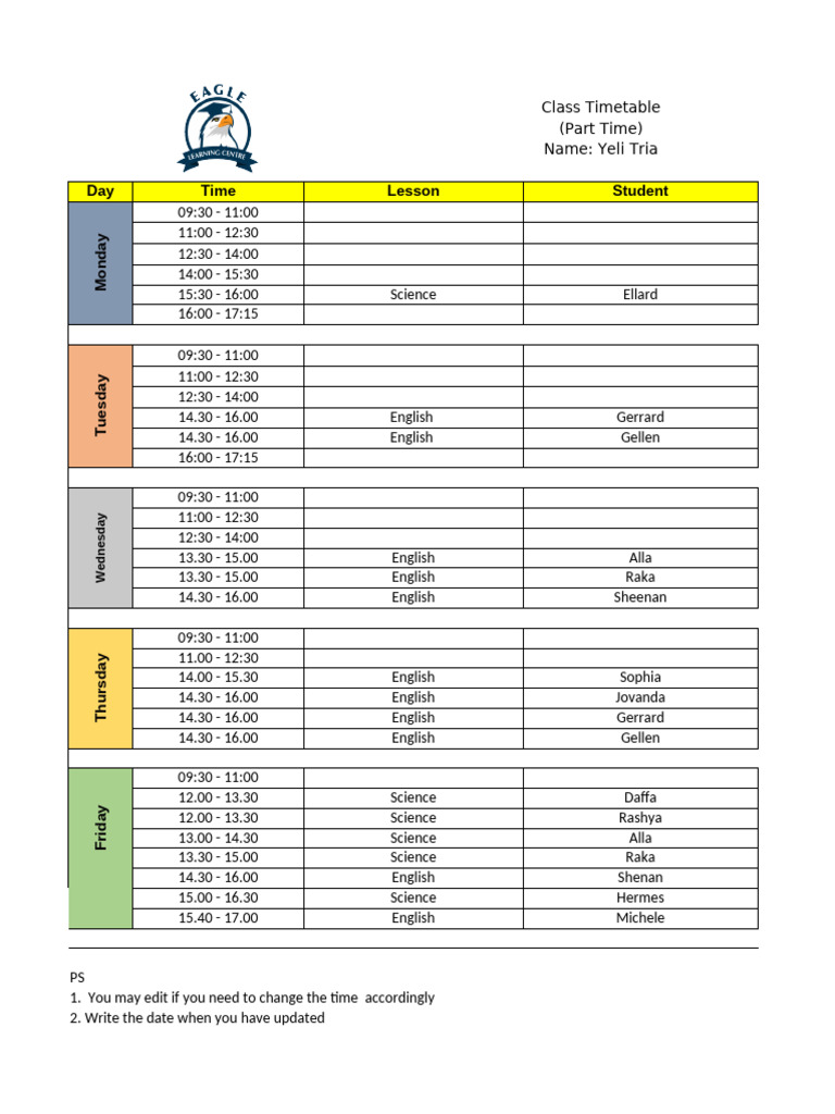 Timetable Format | PDF