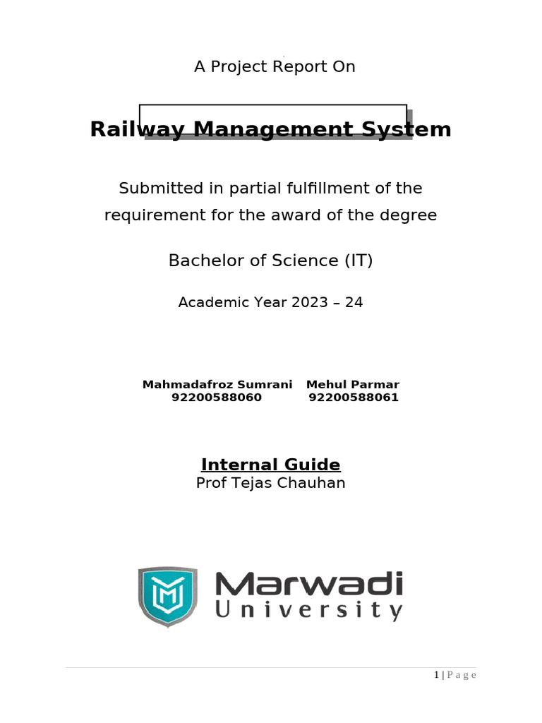 Railway Management System: A Project Report On | PDF