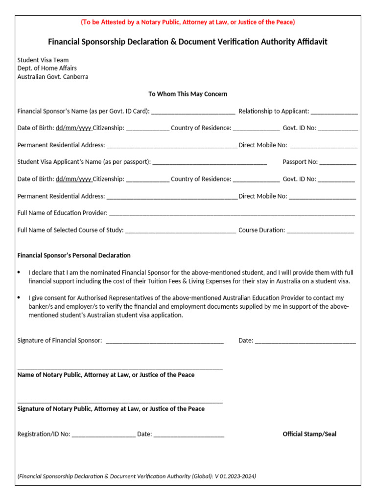 Financial Sponsorship Declaration & Document Verification Authority ...