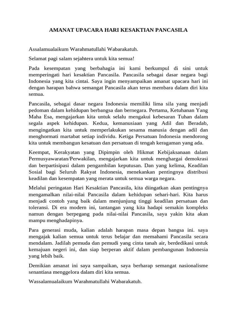AMANAT UPACARA HARI KESAKTIAN PANCASILA | PDF