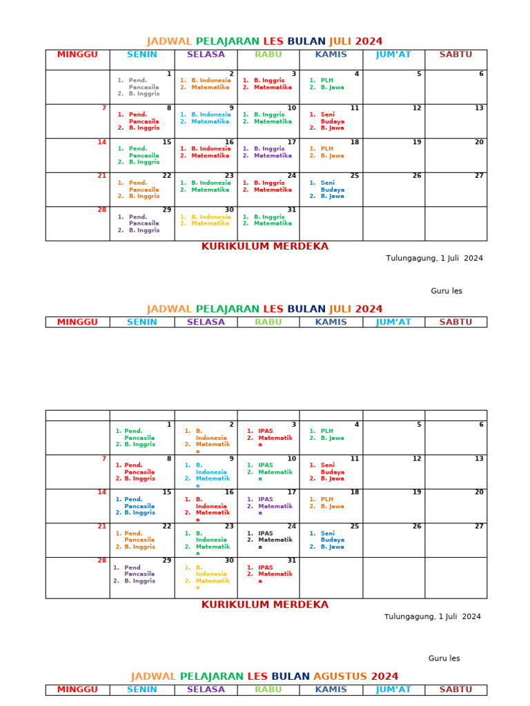 Jadwal Les | PDF