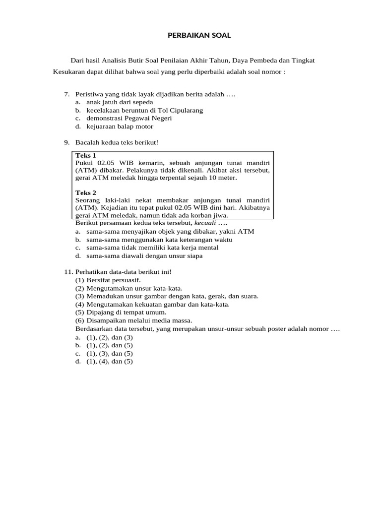 Perbaikan Soa1 Kelas 8 | PDF