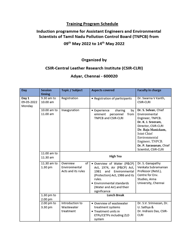 TNPCB Programme Schedule 2022 | PDF