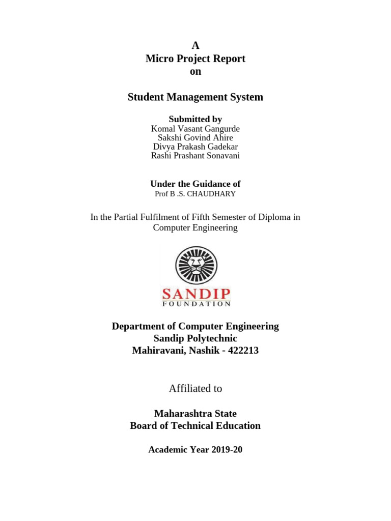 A Micro Project Report On Student Management System | PDF