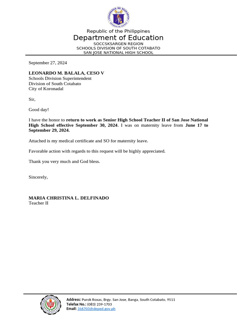 Letter of Intent To Return To Service | PDF | Wellness