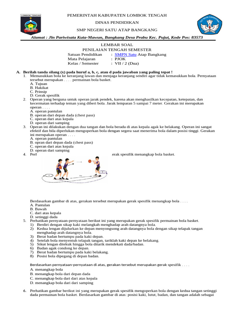 Soal PTS 2 PJOK Kelas VII K13 | PDF