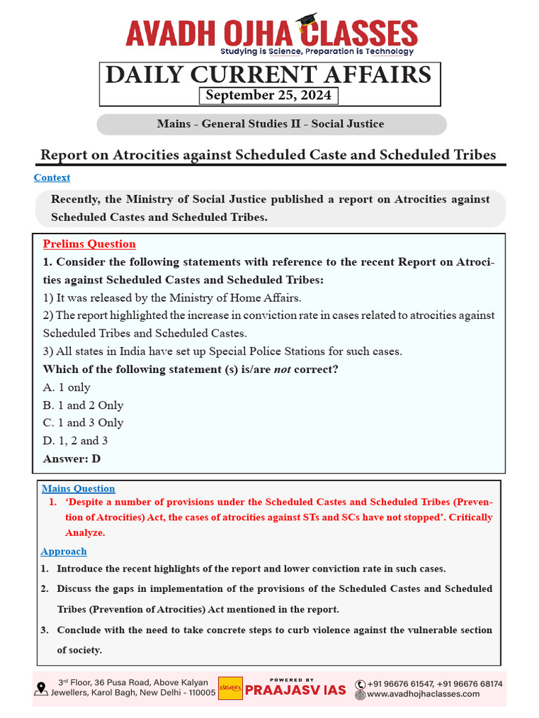 Daily Current Affairs September 25, 2024-1 | PDF | Politics | Social ...
