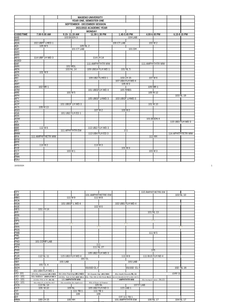 Revised TT Year1 Sem1 2021 | PDF