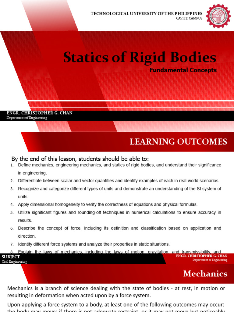 Statics of Rigid Bodies-Fundamental Concepts | PDF