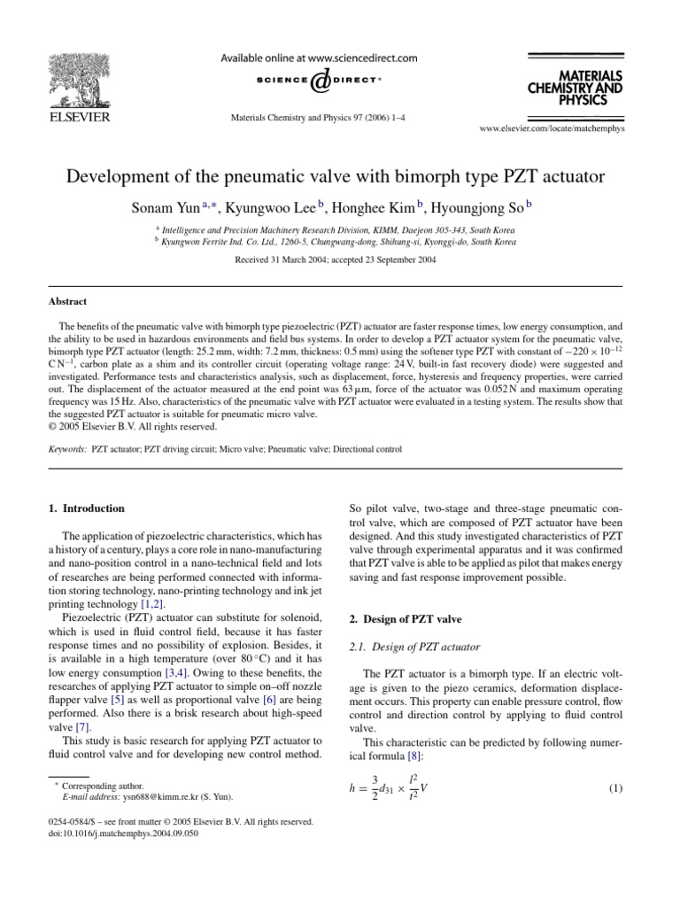 Development of The Pneumatic Valve With Bimorph Type PZT Actuator | PDF