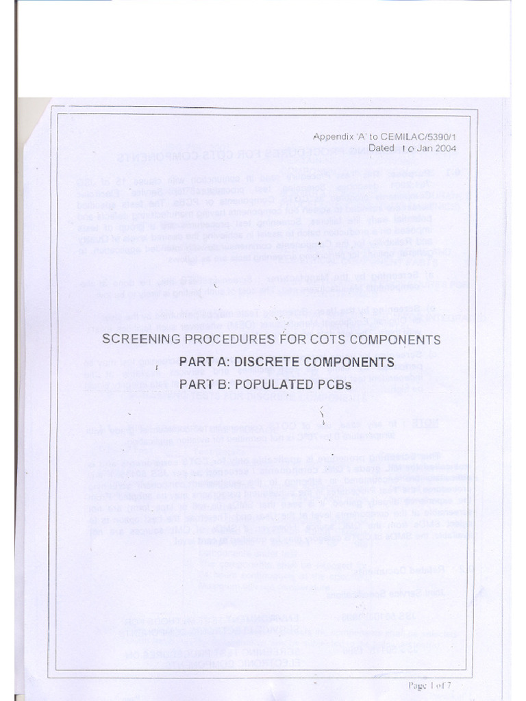 Screening Procedure For COTS Components / PCBs - CEMILAC Directive | PDF