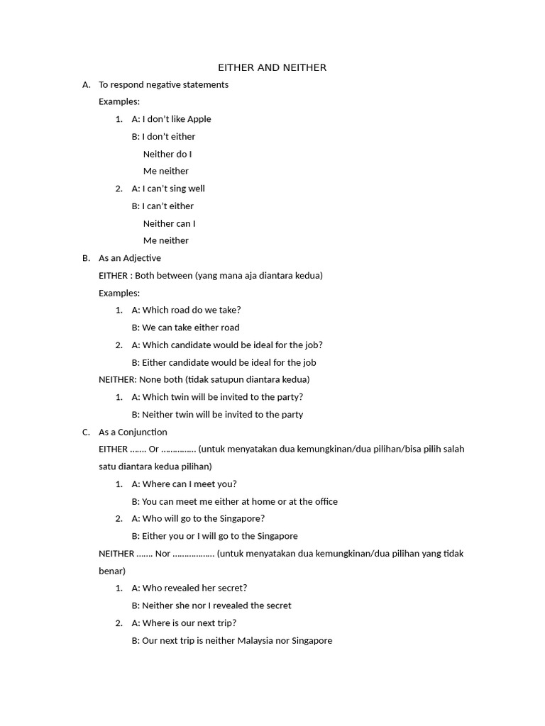 Either and Neither | PDF