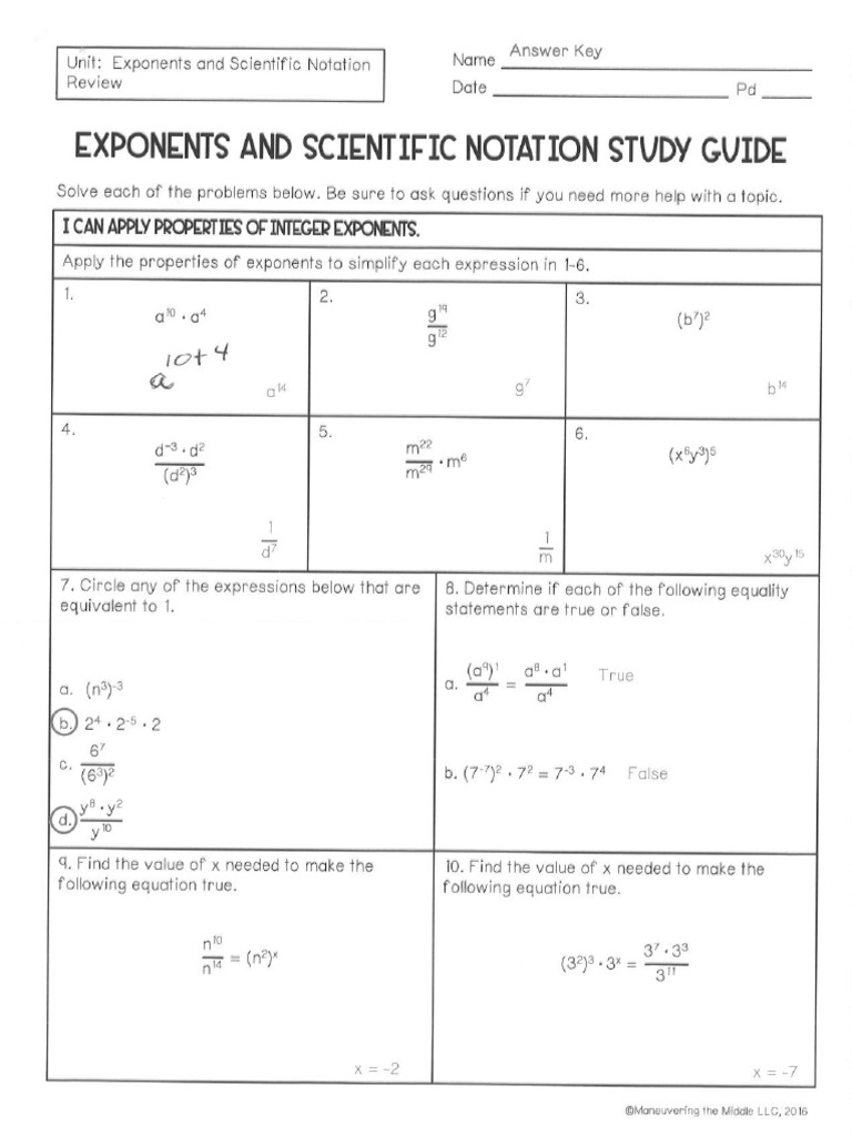 Exponents SG Answers | PDF
