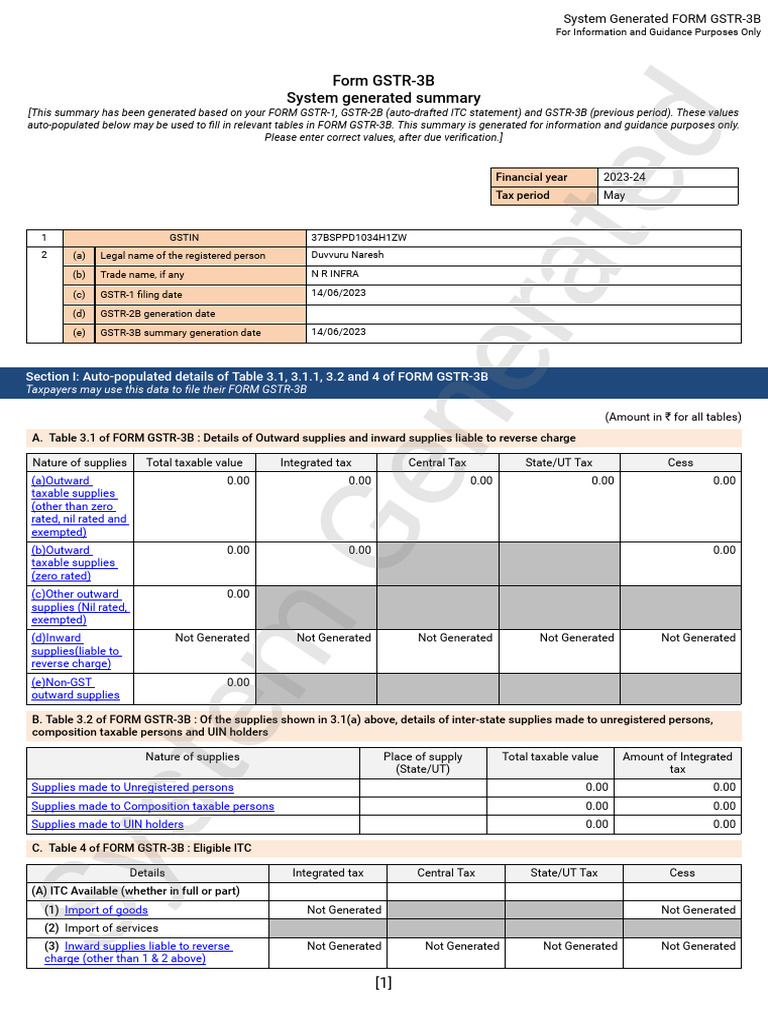 Gstr3b 37bsppd1034h1zw 052023 Systemgenerated | PDF