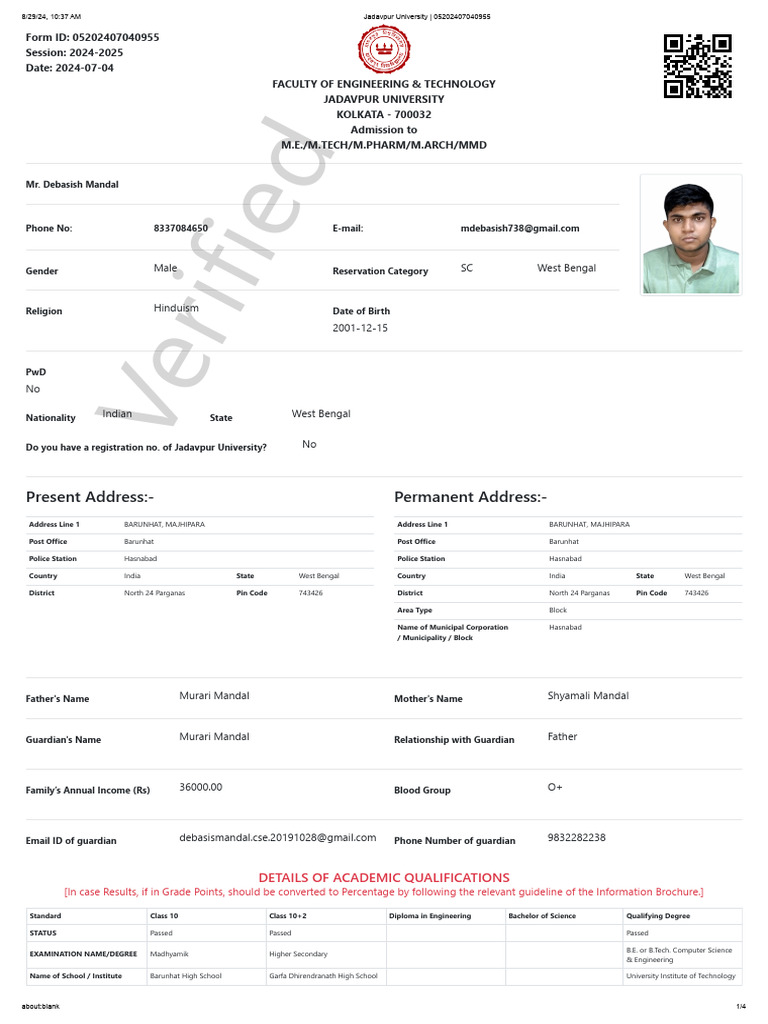 Jadavpur University - 05202407040955 | PDF | Academic Degree ...