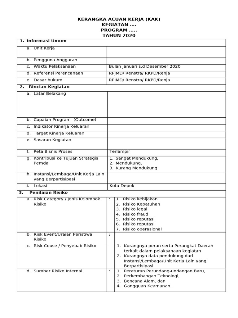 Format Kak Kegiatan 2020 | PDF