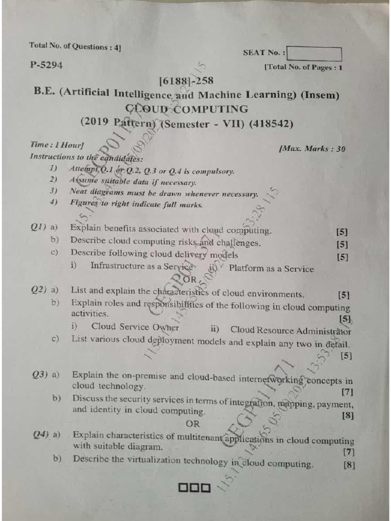 Insem Paper 2023 (Cloud Computing) | PDF