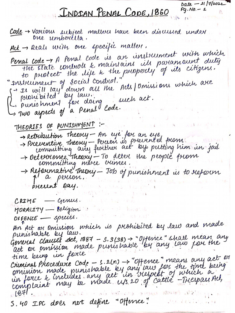 INDIAN PENAL CODE. Notes | PDF