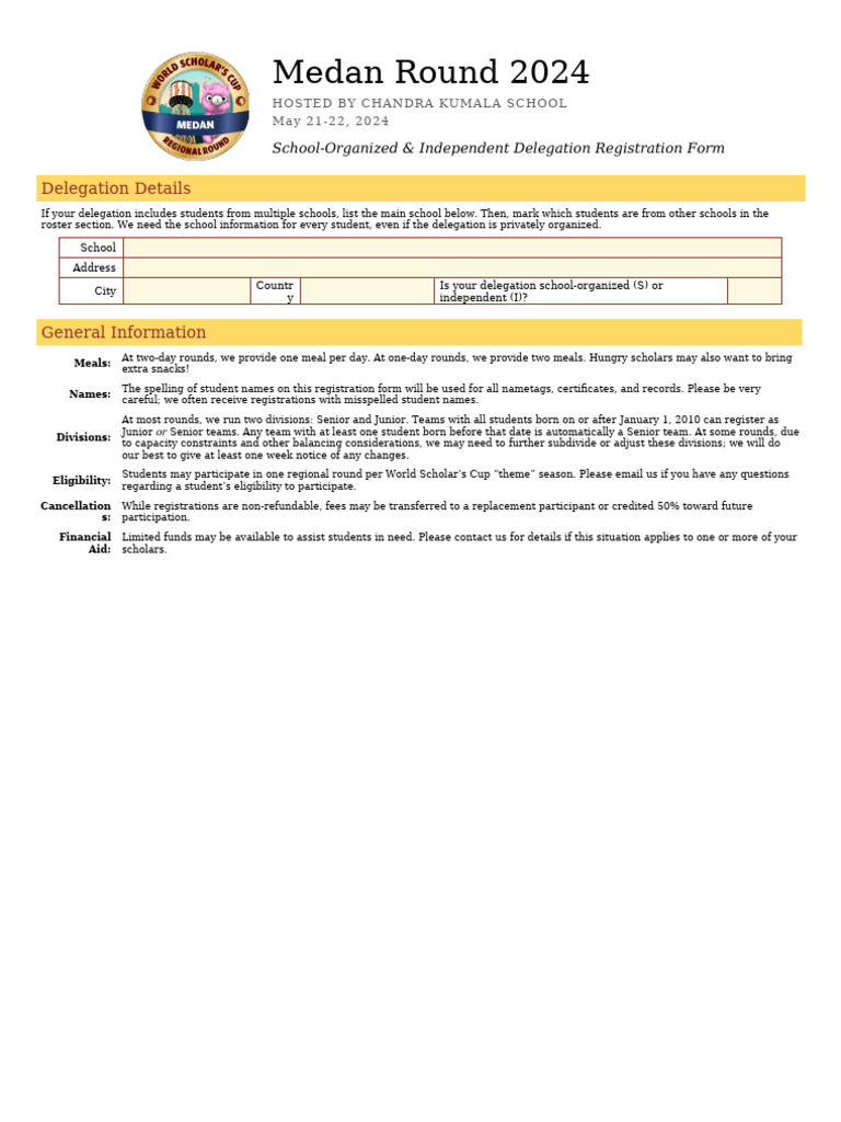 WSC Medan Round Registration Form 2024 | PDF