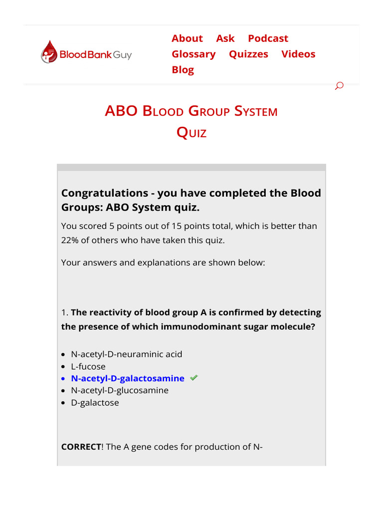 Quiz - The ABO Blood Group - Blood Bank Guy Quizzes | PDF