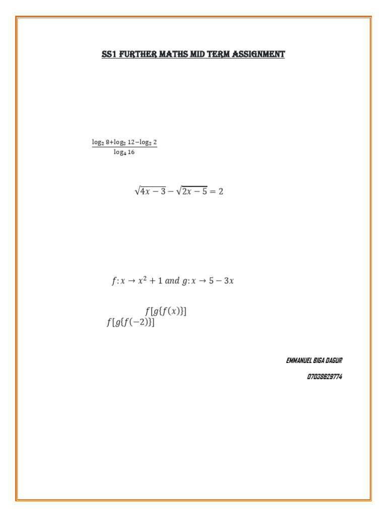 Ss1 Further Maths Mid Term Assignment | PDF
