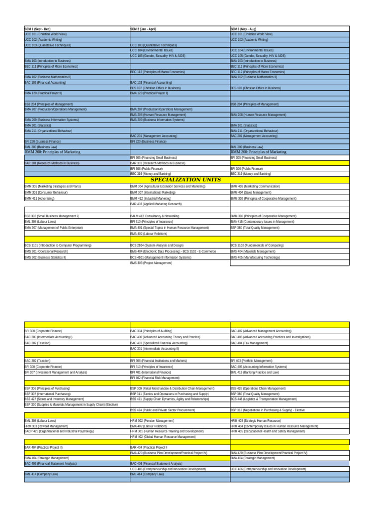 Bbam Course Planner - Updated January 2024 | PDF