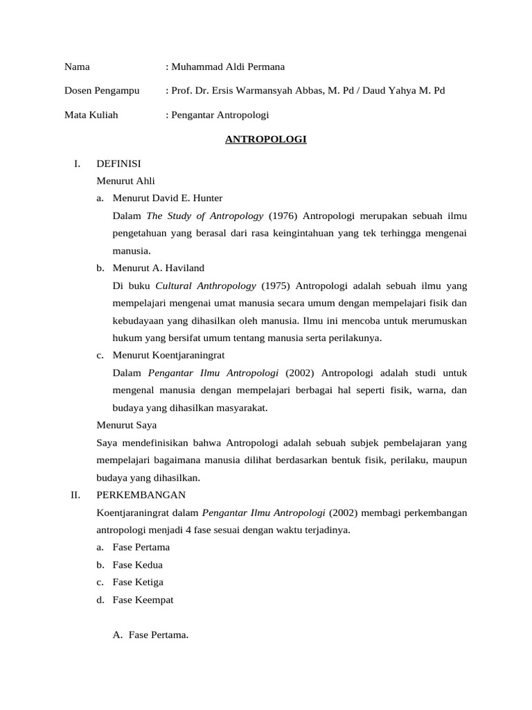 Antropologi - Muhammad Aldi Permana - Sejarah (A2) | PDF