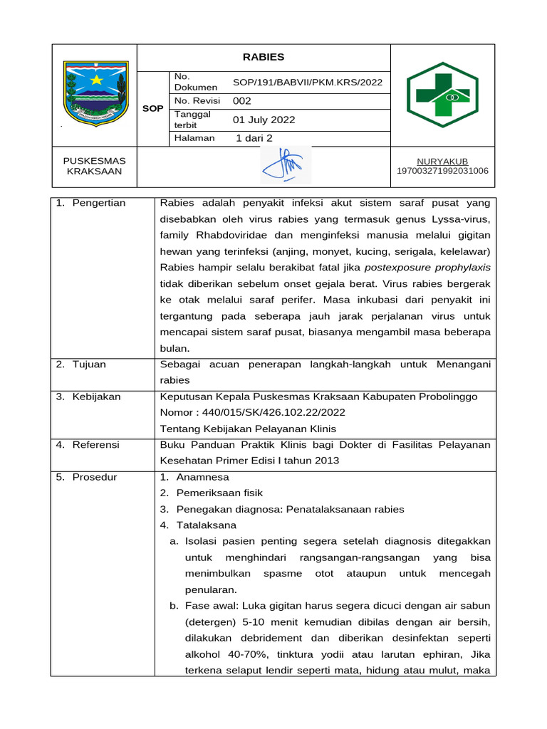 Sop Rabies Fix 2022 | PDF