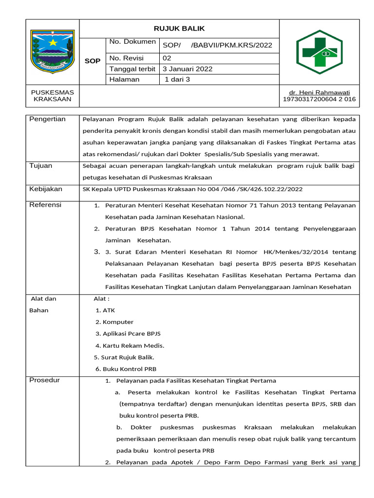 Sop Rujuk Balik | PDF