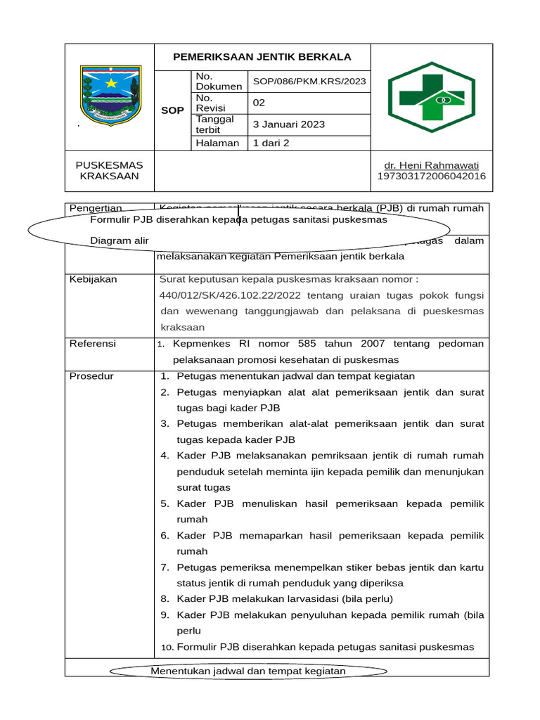 SOP PEMERIKSAAN JENTIK BERKALA | PDF