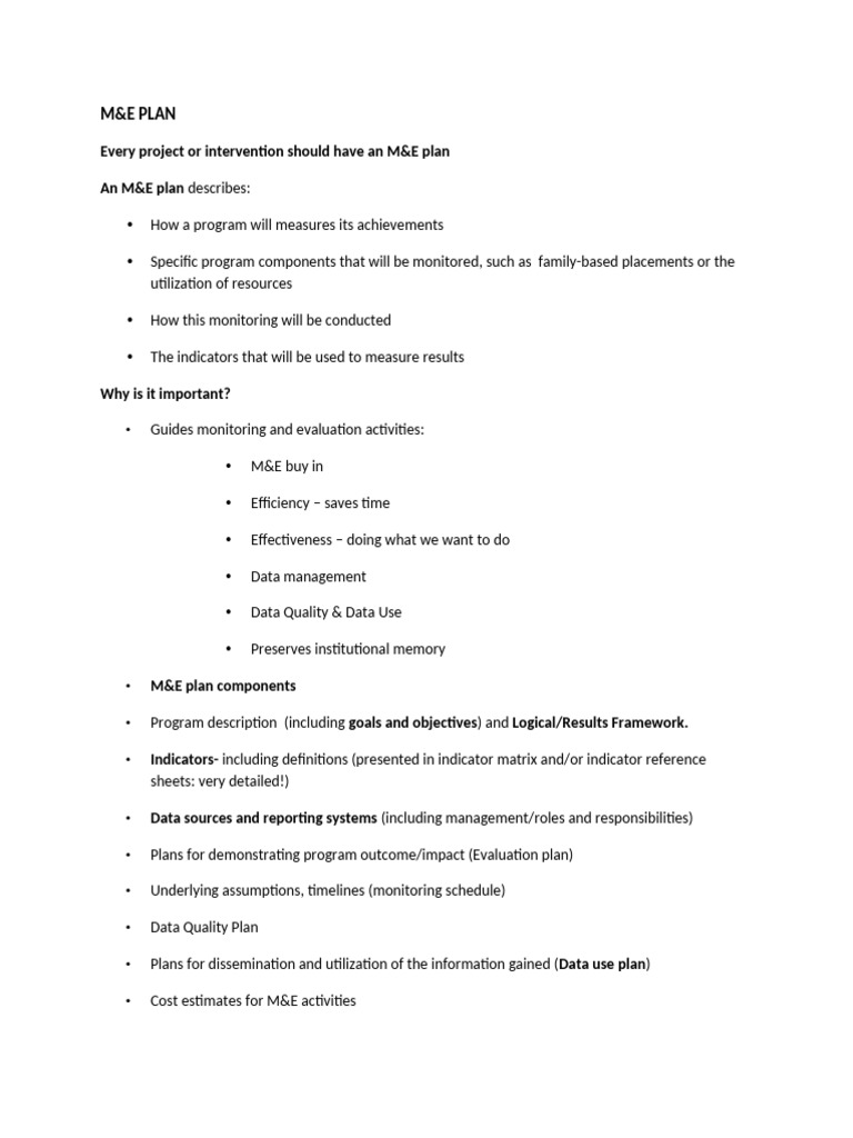 M&E PLAN | PDF