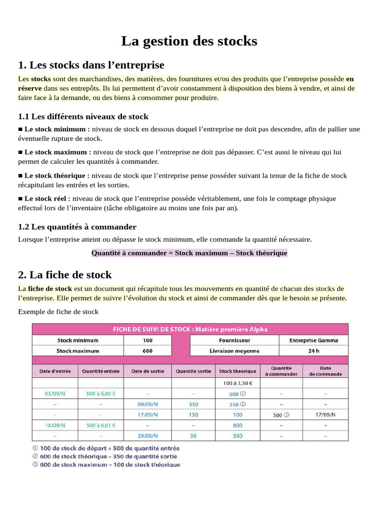 Fiche Revision Gestion Des Stocks | PDF