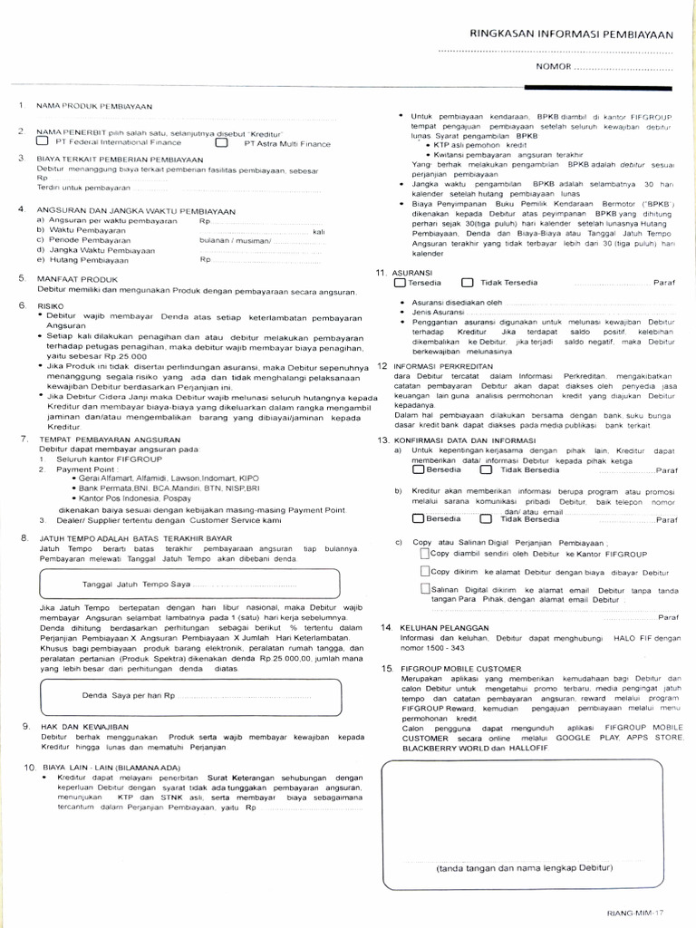 Aplikasi Kontrak FIF | PDF