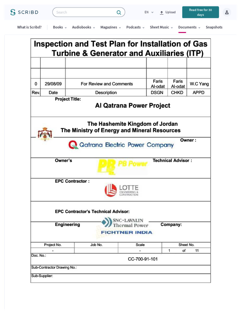 PDF 1 Itp For Gas Turbine Amp Auxilliaries Compress | PDF