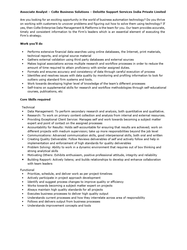 JD - Data Management Associate Analyst - CoRe DDAI | PDF