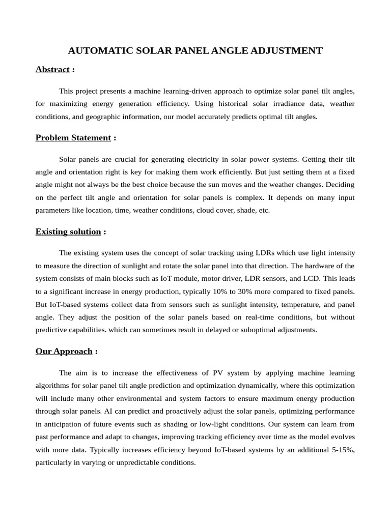 Automatic Solar Panel Angle Adjustment | PDF