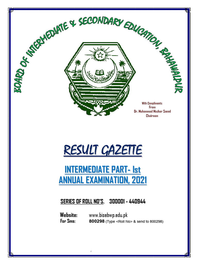 Bise BWP 11th Class Result Gazette 2021 | PDF