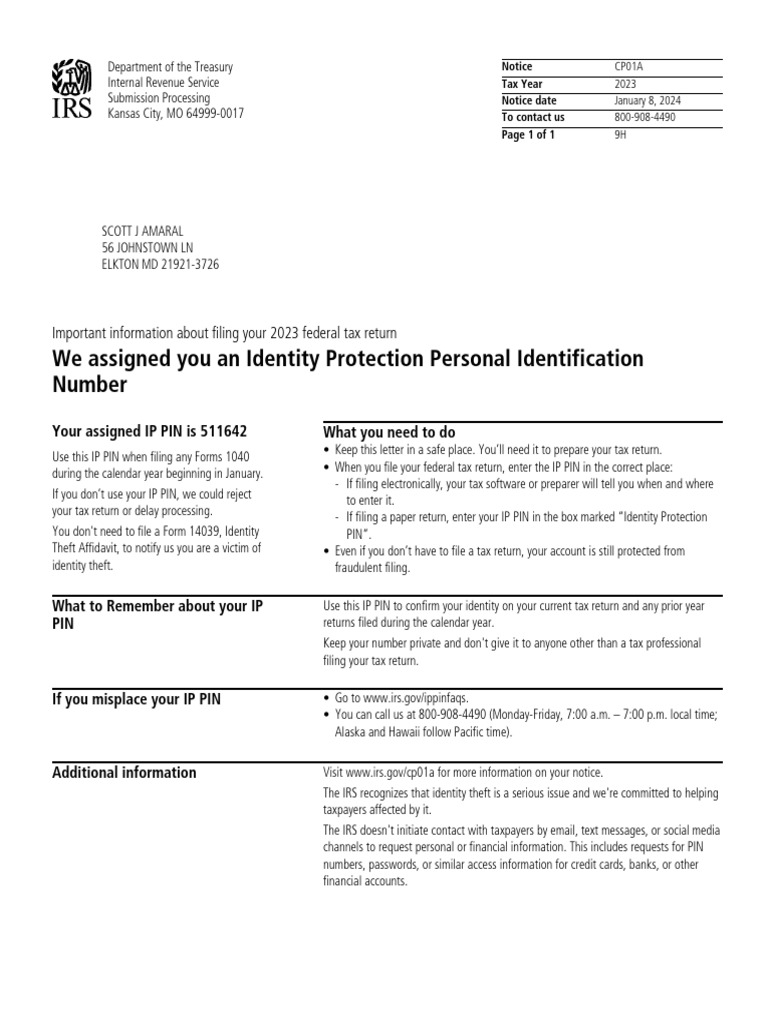 We Assigned You An Identity Protection Personal Identification Number | PDF