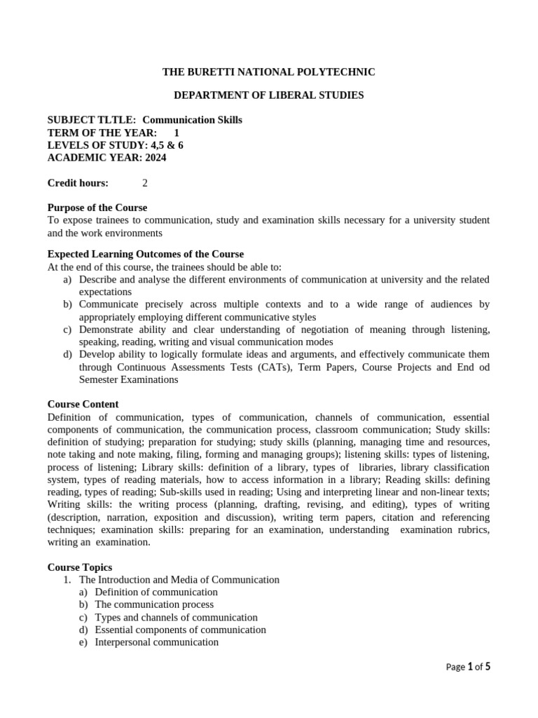 Comm Skills Outline | PDF