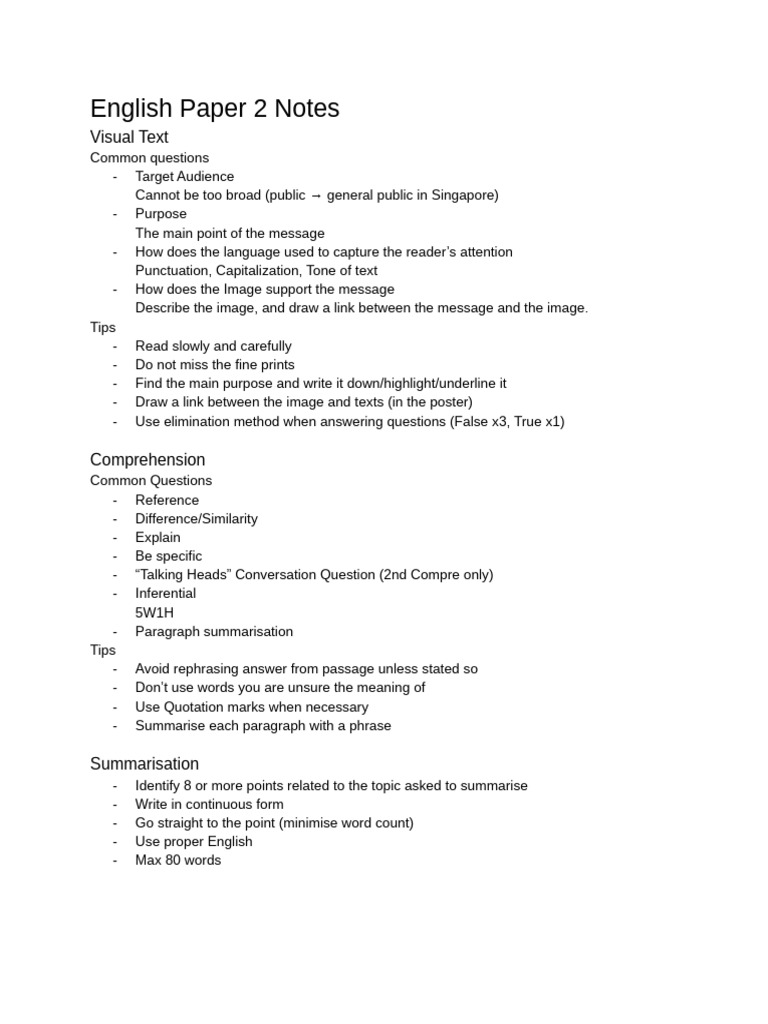 English Paper 2 Notes | PDF