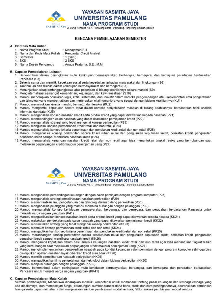 RPS Pengantar Credit Analyst.docx | PDF