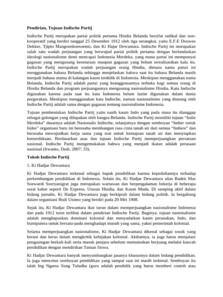 Pendirian, Tujuan, Tokoh Indische Partij, PI, PNI | PDF