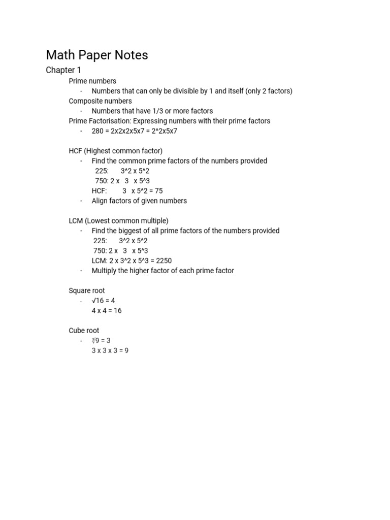 Math Paper Notes | PDF