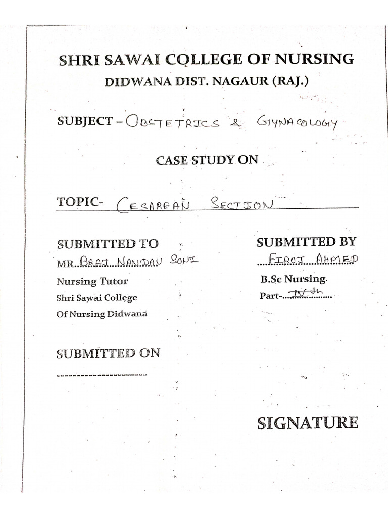 OBG Case Study Cesarean Section | PDF