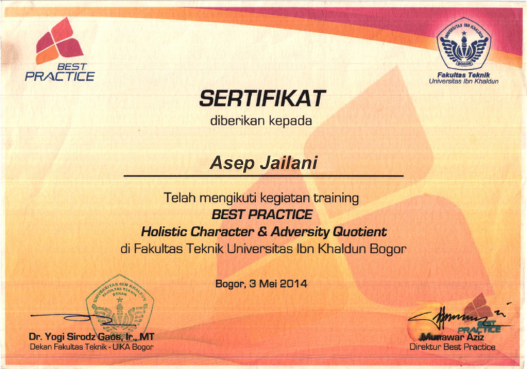 Sertifikat Best Practice Asep | PDF