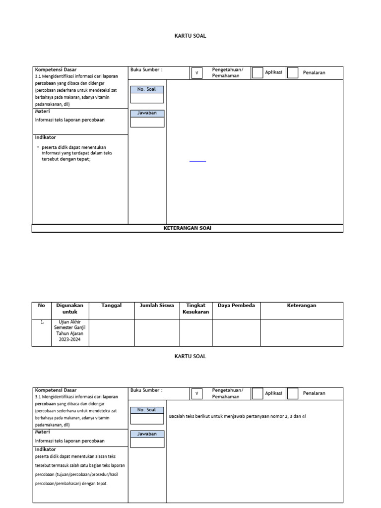 Kartu Soal Bahasa Indonesia KLS 9 | PDF